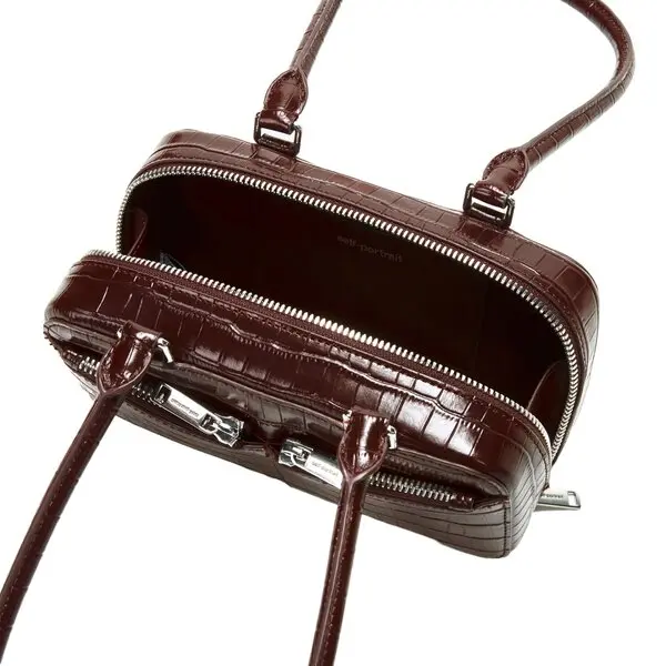 SELF-PORTRAIT Embossed Mini Shoulder Bag - Brown
