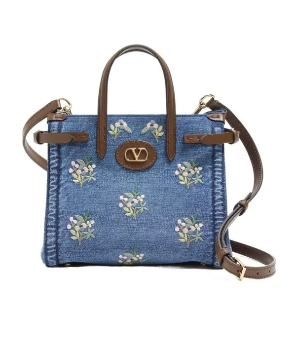 Valentino Garavani Antibes Embroidered Small Shopping Bag - Denim