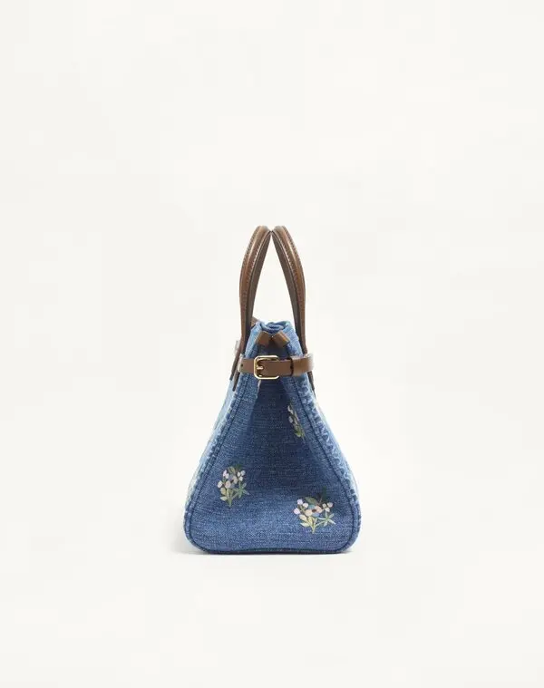 Valentino Garavani Antibes Embroidered Small Shopping Bag - Denim