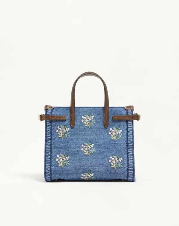 Valentino Garavani Antibes Embroidered Small Shopping Bag - Denim