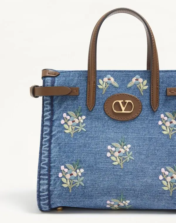 Valentino Garavani Antibes Embroidered Small Shopping Bag - Denim