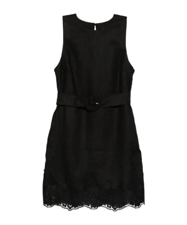TWINSET Belted Embroidered Lace Dress - Black