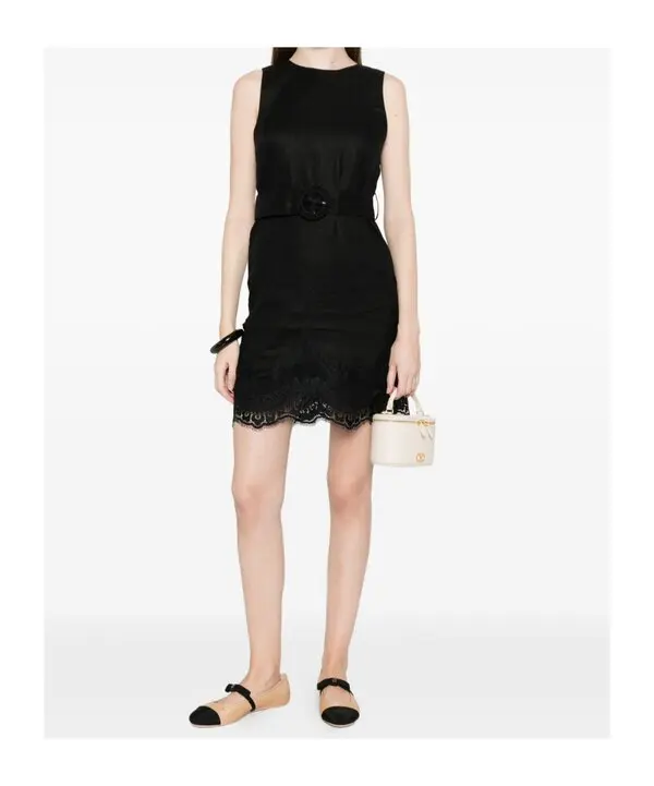 TWINSET Belted Embroidered Lace Dress - Black