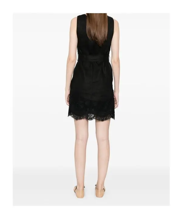 TWINSET Belted Embroidered Lace Dress - Black