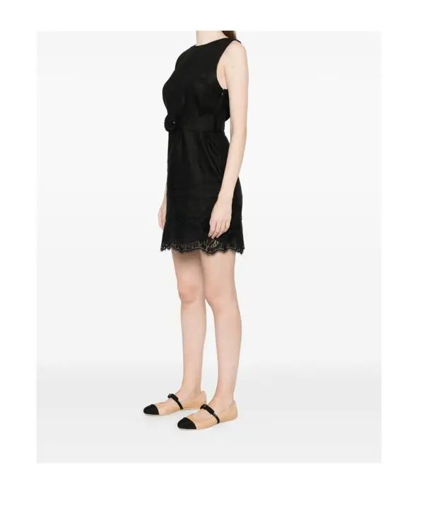 TWINSET Belted Embroidered Lace Dress - Black