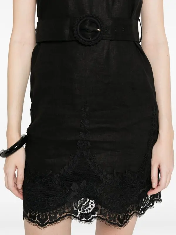 TWINSET Belted Embroidered Lace Dress - Black