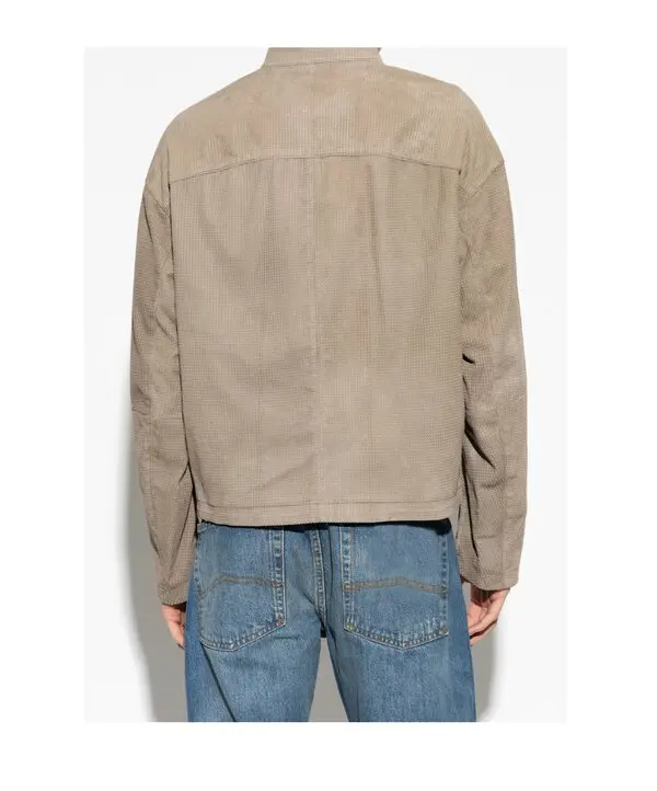 Emporio Armani High Neck Zip-up Suede Jacket - Beige