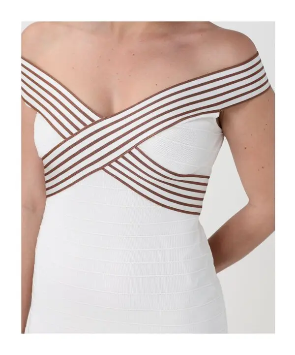 Elisabetta Franchi Off-shoulder Striped Maxi Dress - White