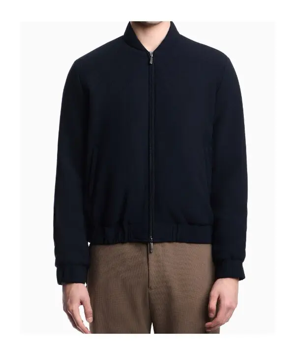 Emporio Armani Textured Zip Knitted Jacket - Blue