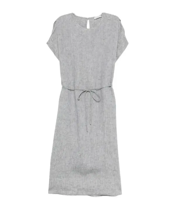 Peserico Tie-waist Midi Dress With Short Sleeves - Gray