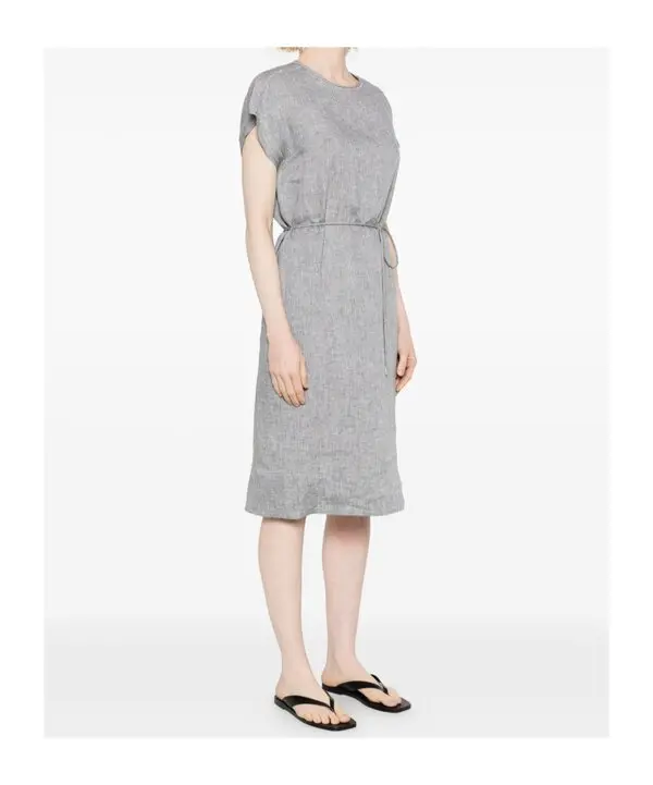 Peserico Tie-waist Midi Dress With Short Sleeves - Gray