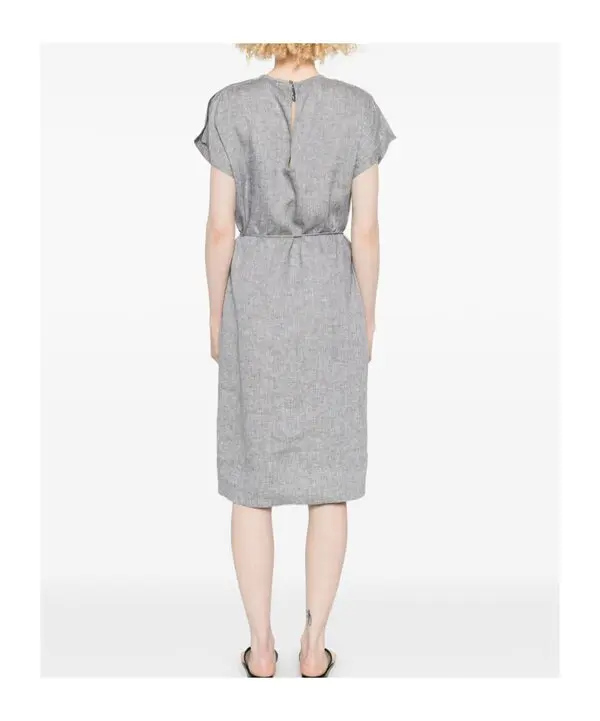 Peserico Tie-waist Midi Dress With Short Sleeves - Gray