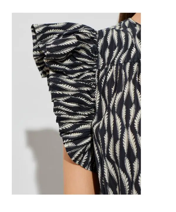Ulla Johnson Kairi Ruffled Print Midi Dress - Black