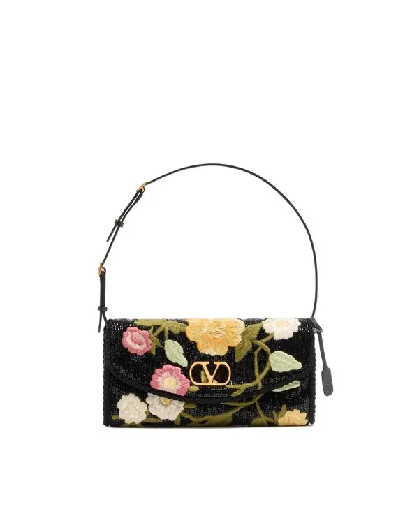 Valentino Garavani Devain Small Embroidered Shoulder Bag - Black