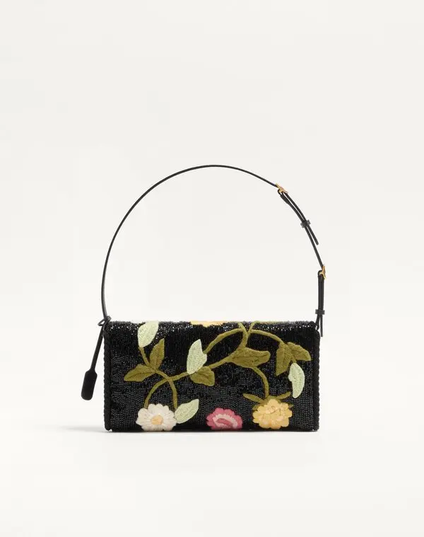 Valentino Garavani Devain Small Embroidered Shoulder Bag - Black
