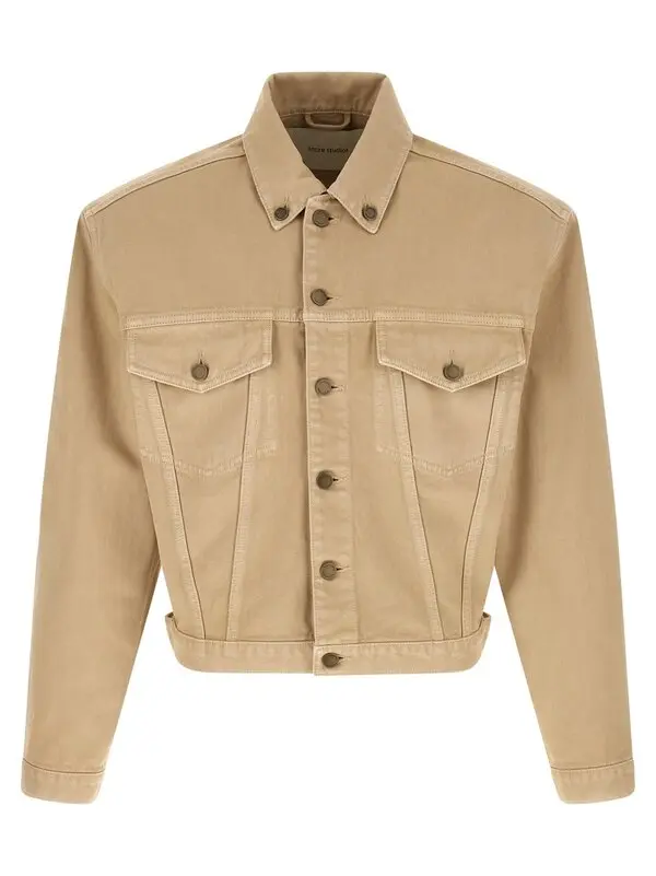 ENTIRE STUDIOS Shrunken Denim Jacket With Padded Shoulders - Beige