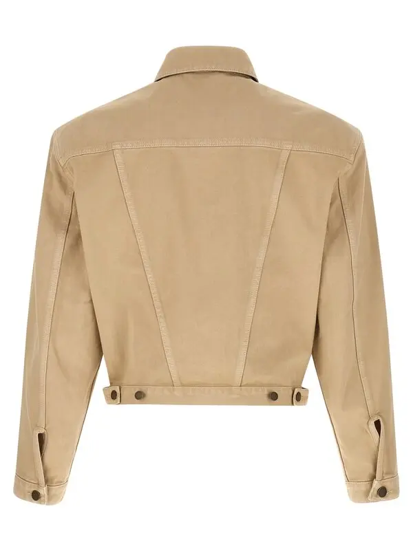 ENTIRE STUDIOS Shrunken Denim Jacket With Padded Shoulders - Beige