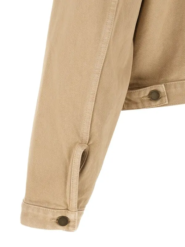 ENTIRE STUDIOS Shrunken Denim Jacket With Padded Shoulders - Beige