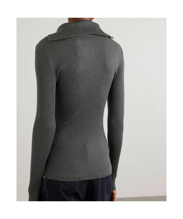 Brunello Cucinelli Ribbed Metallic Cashmere And Silk-blend Top - Dark Gray