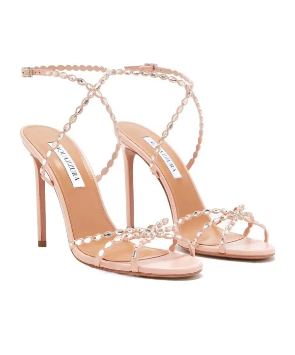 AQUAZZURA Embellished Stiletto Heeled Sandals - Nude
