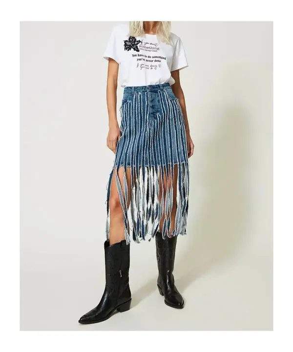 TWINSET Embellished Denim Skirt