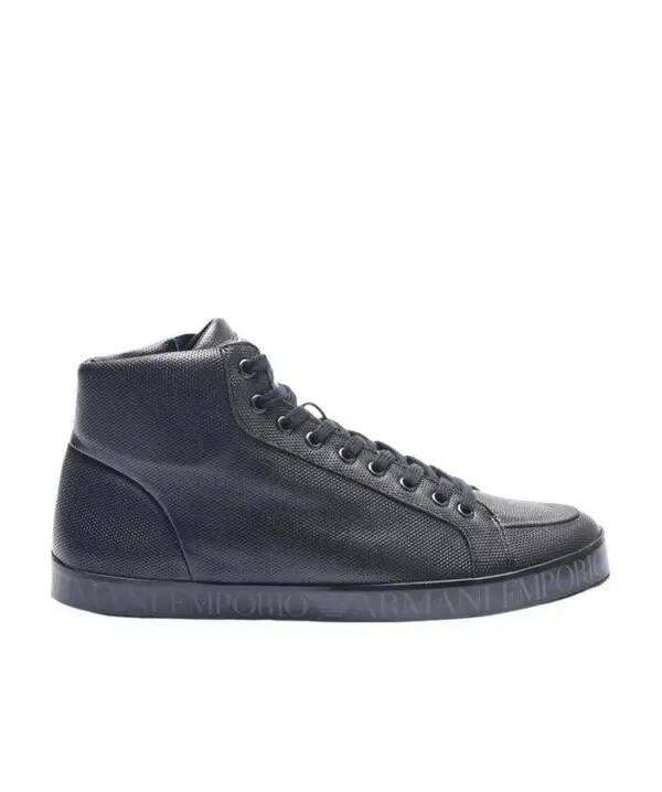 Emporio Armani High-top Casual Lace-up Shoes With Zip Detail - Black