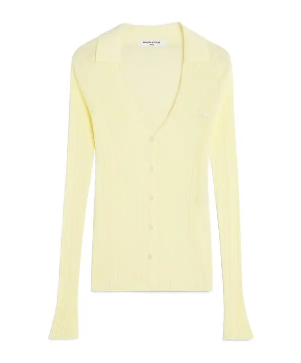 Maison Kitsuné Button-up Ribbed Cardigan With Collared Neck - Light Yellow