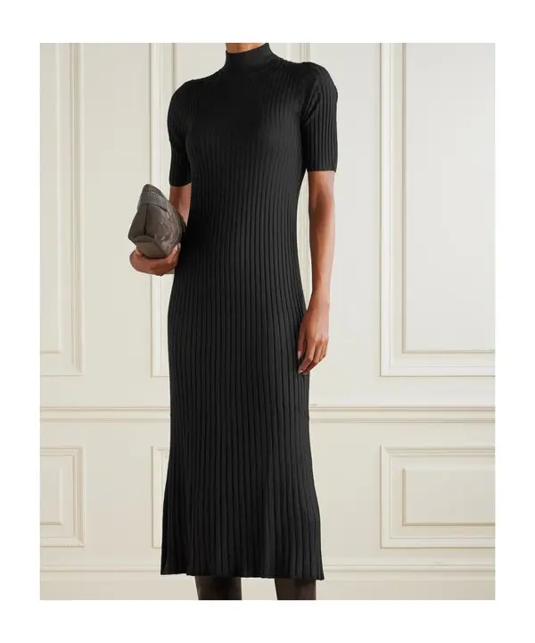 Brunello Cucinelli High-neck Ribbed Knit Midi Dress