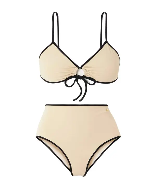 Valentino Garavani Embellished Two-tone Bikini - Nude