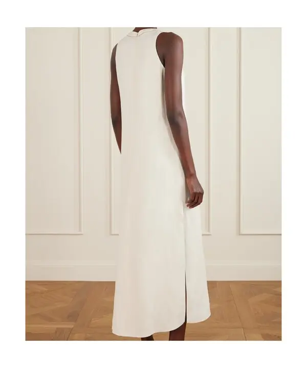 Brunello Cucinelli V-neck Midi Dress With Slit Skirt - White