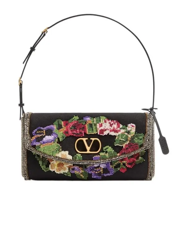 Valentino Garavani Embroidered Shoulder Bag - Black/multicolor
