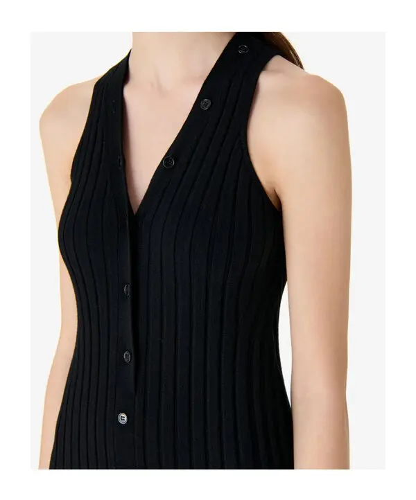 IRO PARIS Sleeveless V-neck Button-front Ribbed Dress