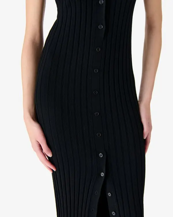 IRO PARIS Sleeveless V-neck Button-front Ribbed Dress