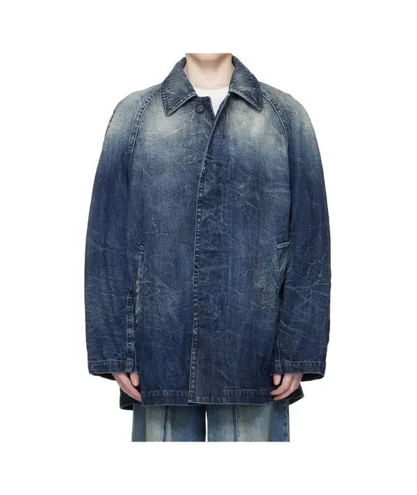 MAISON MARGIELA Distressed Long Sleeve Denim Jacket - Dark Blue