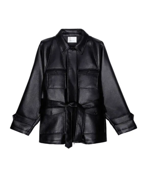 THE FRANKIE SHOP Kelia Faux Leather Padded Utility Jacket - Black