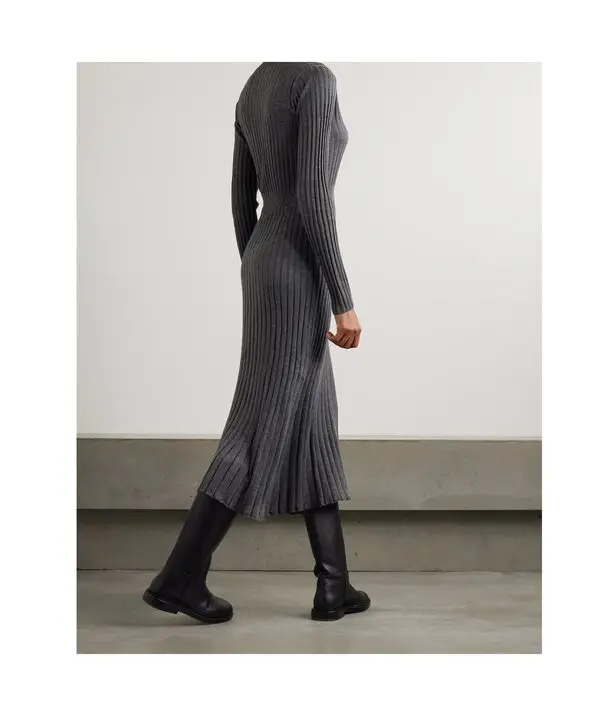 Brunello Cucinelli Long Sleeve V-neck Ribbed Knit Dress