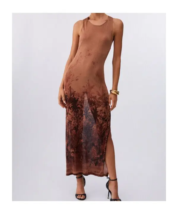 Liu Jo Printed Maxi Dress With Side Slits - Brown | Editorialist