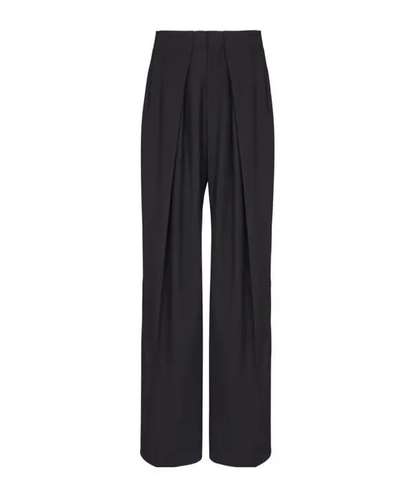 Balmain Pleated Wide-leg Trousers - Black