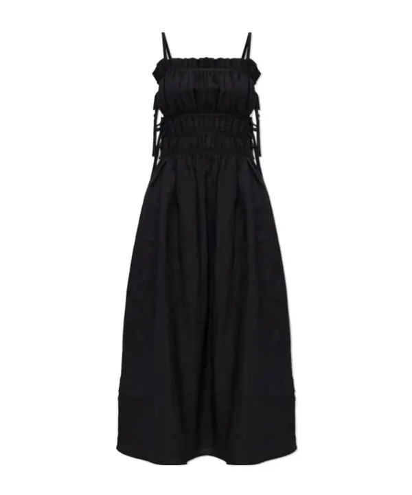 Cult Gaia Sleeveless Spaghetti Strap Ruffled Tie Midi Dress