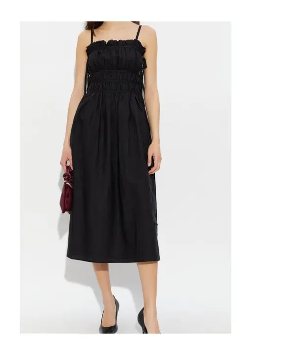 Cult Gaia Sleeveless Spaghetti Strap Ruffled Tie Midi Dress