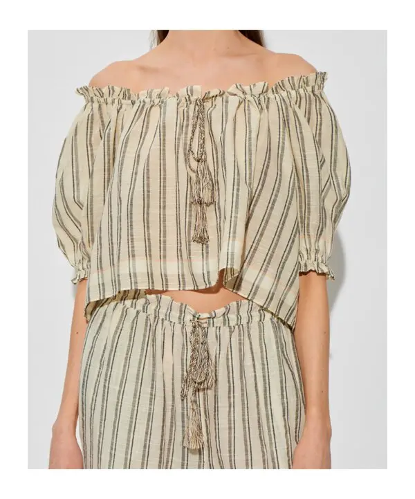 Ulla Johnson Paros Ruffled Striped Top - Beige