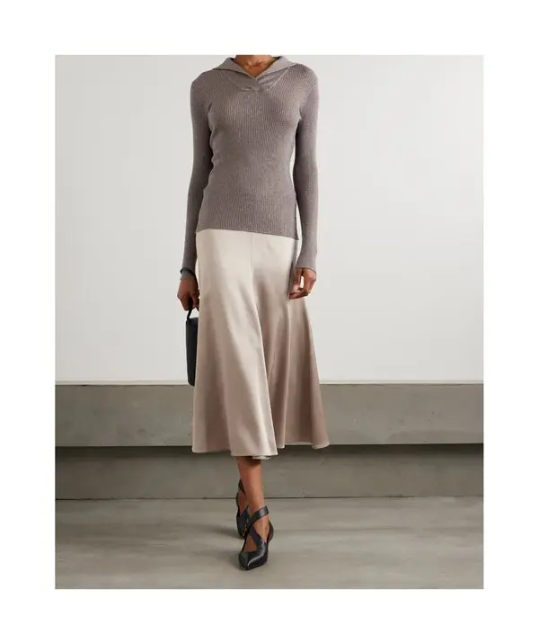 Brunello Cucinelli Ribbed Metallic Cashmere And Silk-blend Top - Dark Brown