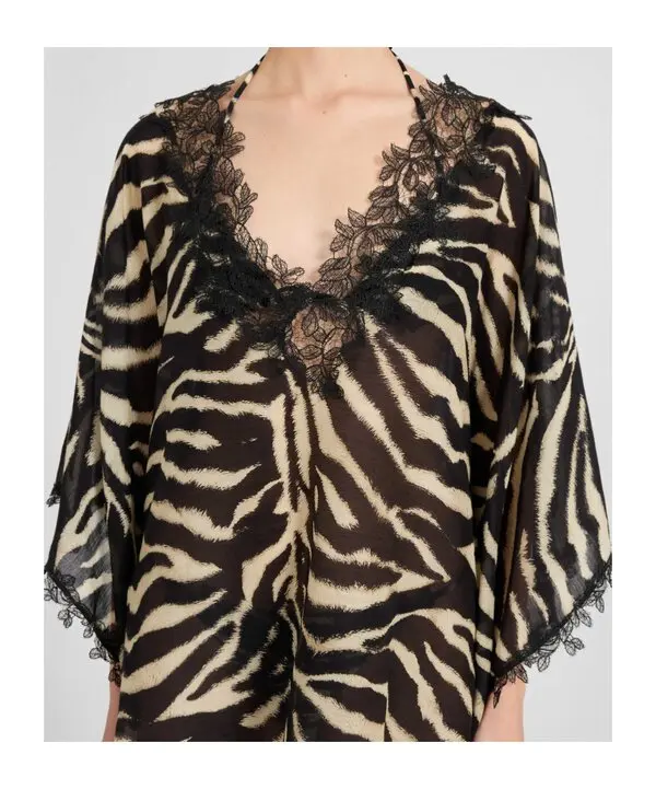 Ermanno Scervino Zebra Print Lace Trim Poncho