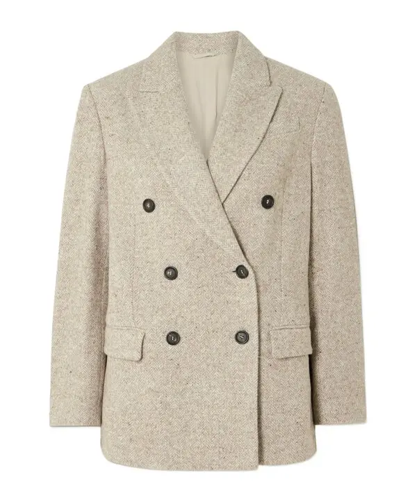 Brunello Cucinelli Double-breasted Wool And Silk-blend Tweed Blazer