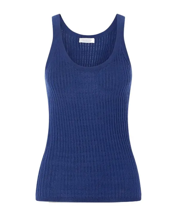 Gabriela Hearst Nevin Ribbed Pointelle-knit Cashmere And Silk-blend Tank - Navy Blue