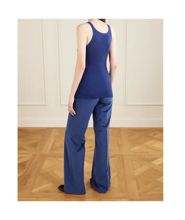 Gabriela Hearst Nevin Ribbed Pointelle-knit Cashmere And Silk-blend Tank - Navy Blue