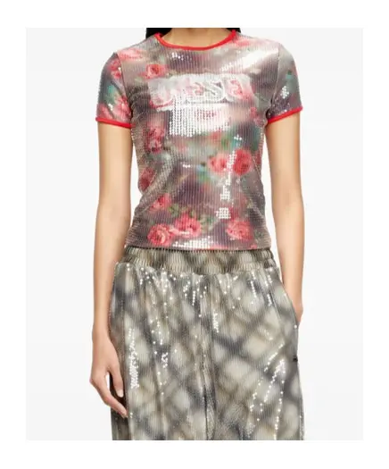 DIESEL® Sequin Embellished Floral Print T-shirt - Multicolor