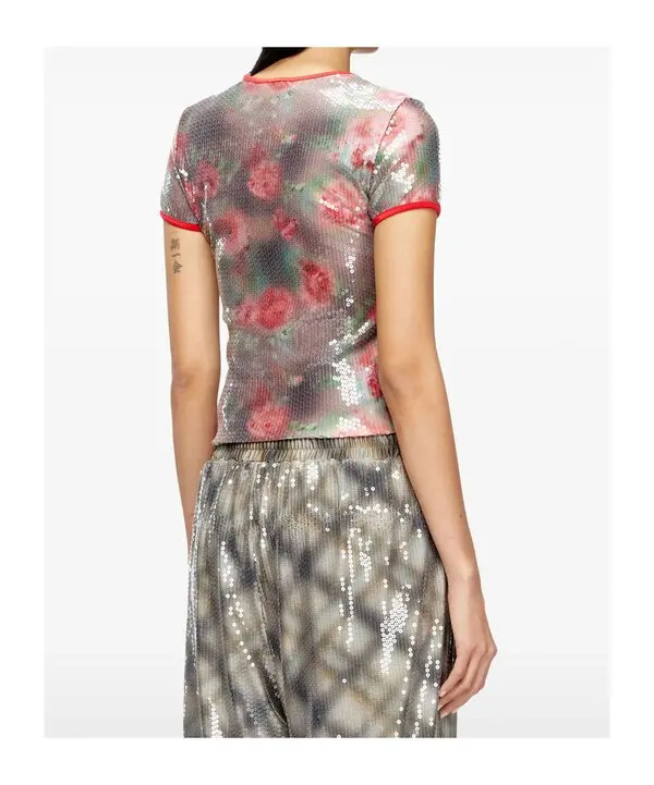 DIESEL® Sequin Embellished Floral Print T-shirt - Multicolor
