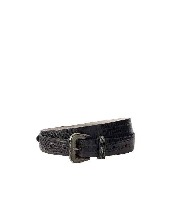 Brunello Cucinelli Lizard-effect Patent Leather Belt - Black