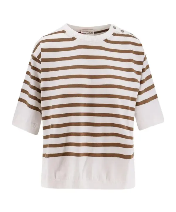 SEMICOUTURE Aurora Striped Sweater - White/brown
